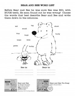 Bear and Bee activity sheets! – Sergio Ruzzier